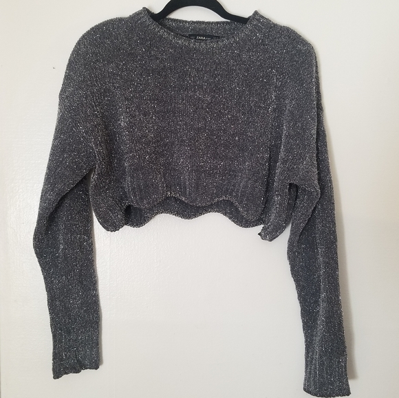 Zara | Sweaters | Zara Grey Crop Sweater Silver Threads S | Poshmark